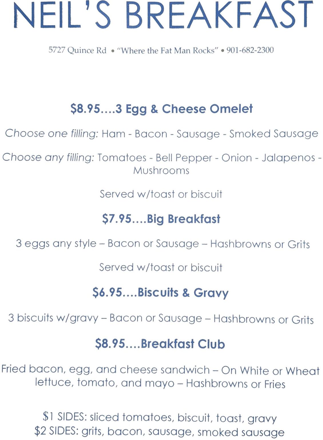 Menus - Neil's Music Room