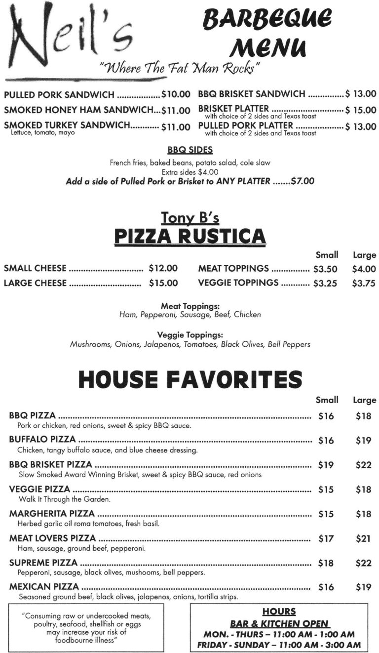 Menus - Neil's Music Room