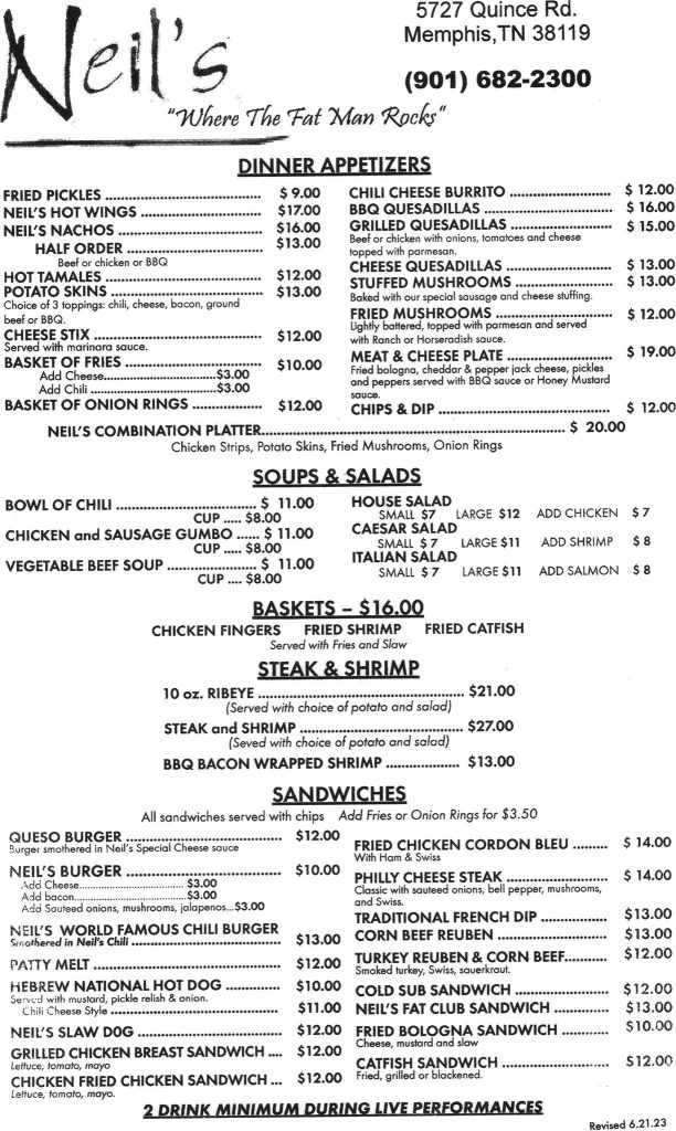Menus - Neil's Music Room