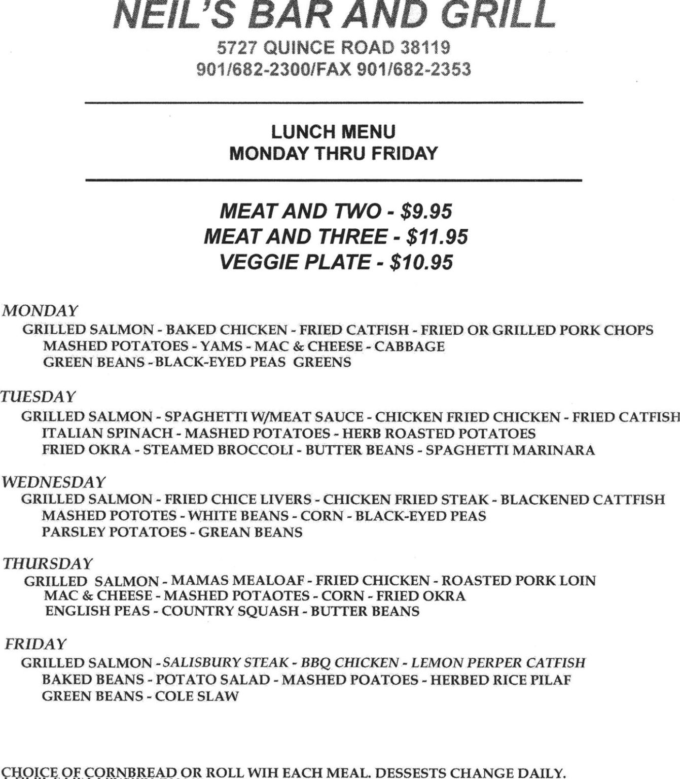 Menus - Neil's Music Room